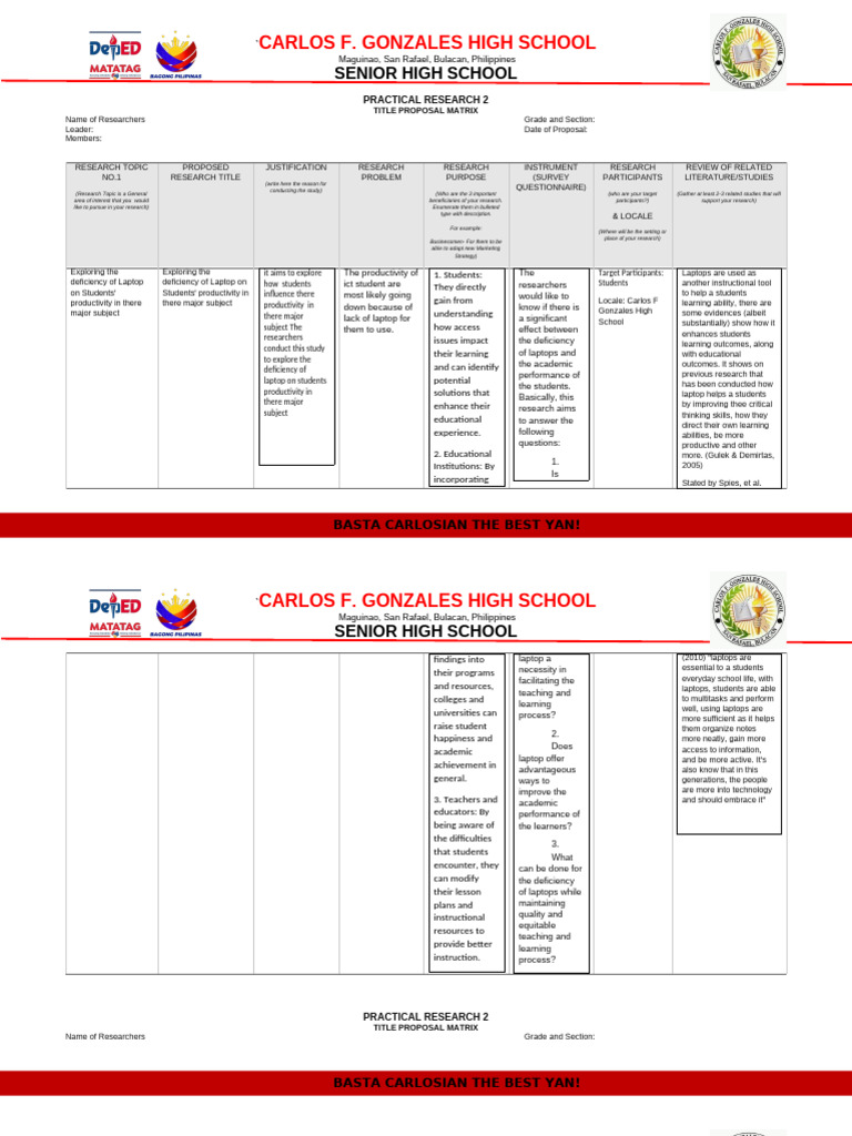 Title Proposal Matrix Version 2 | PDF