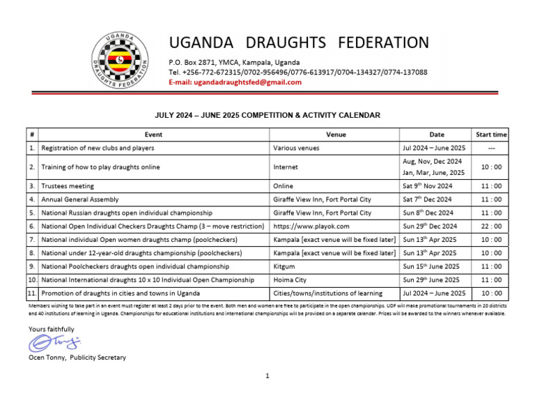 UDF - National Calendar - 2024 - 2025 | PDF | Abstract Strategy Games ...