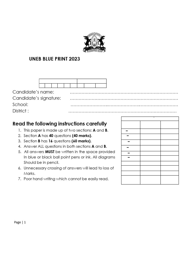 Uneb Blue Print 2023 Science P.7 | PDF | Artery | Vein