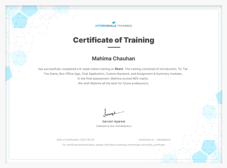 React Training - Certificate of Completion | PDF