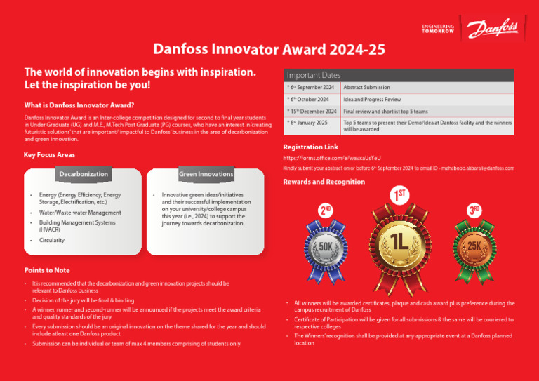 Danfoss Innovator Award 2024-25 Details | PDF