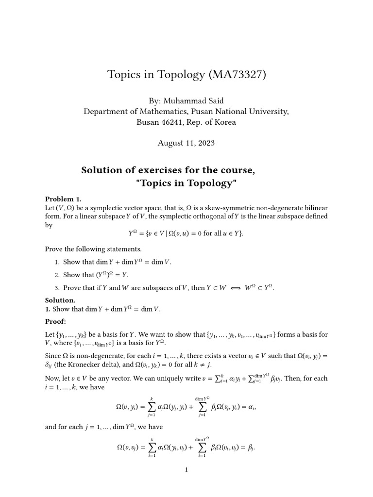 Solution Mnaual of Topic in Topology | PDF | Lie Groups | Teaching ...