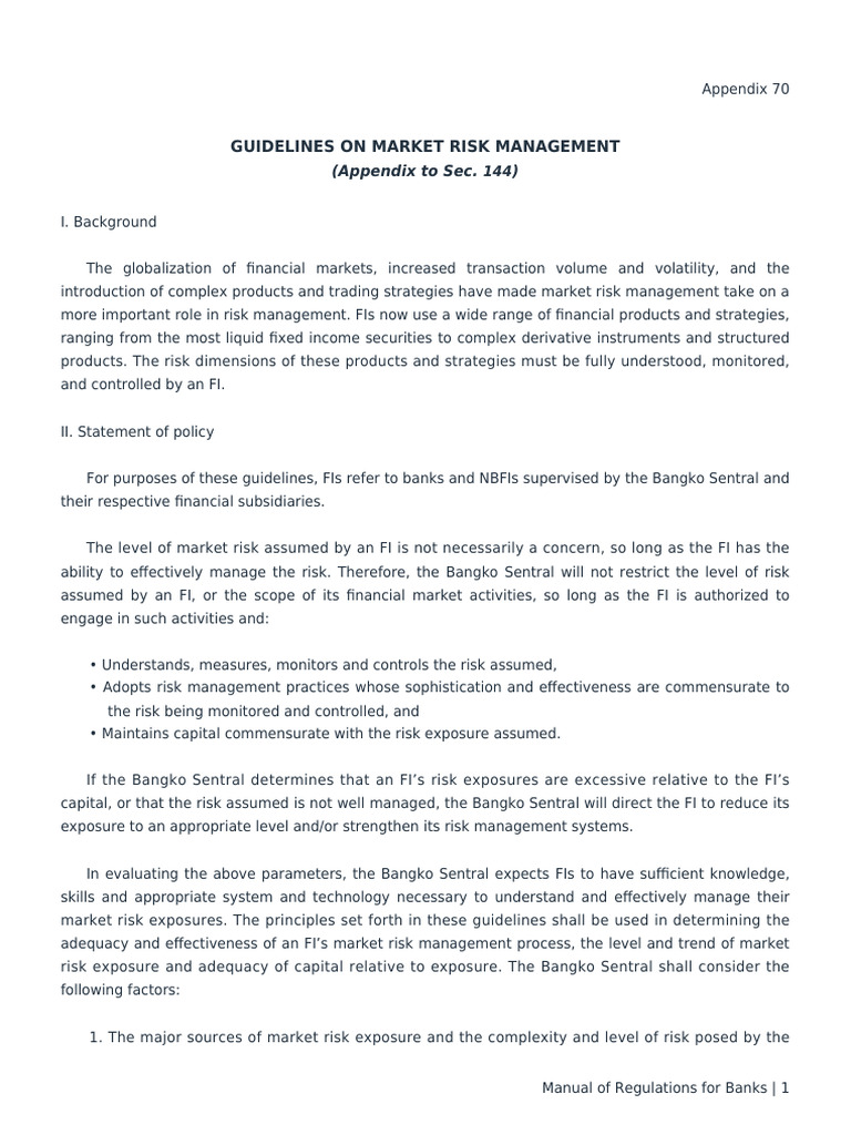 BSP Guidelines on Market Risk Management | PDF
