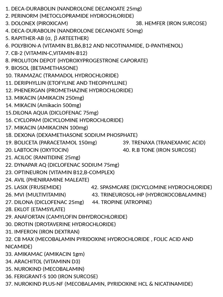 Medical Injection Names | PDF
