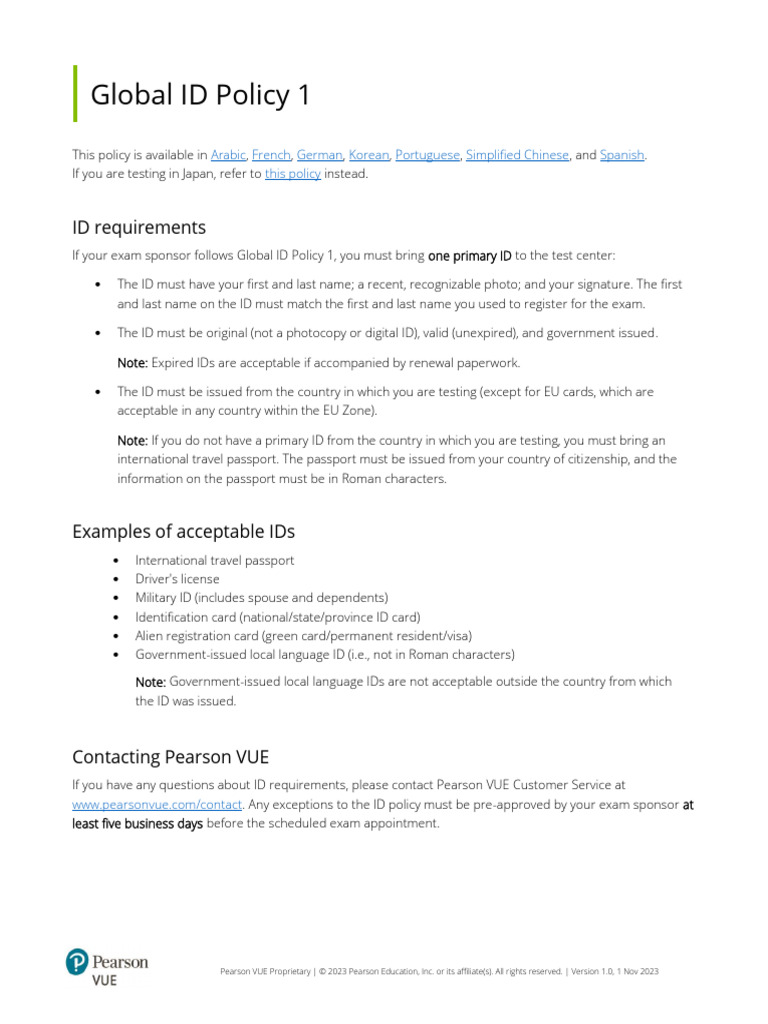 Pearson VUE ID Policies 1 English | PDF