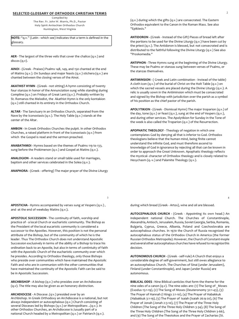 ORTHODOX GLOSSARY BOOKLET with calendar terms | PDF