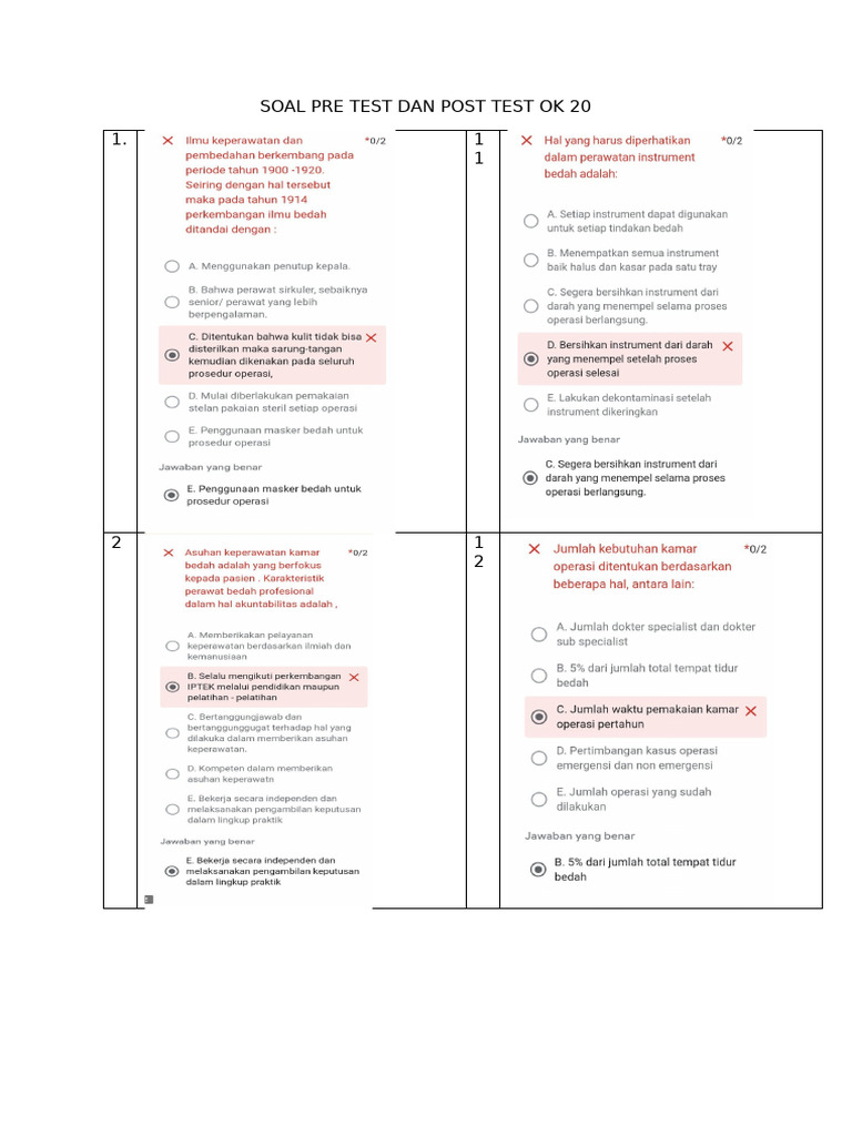 Soal Pre Test Dan Post Test Ok 20 | PDF