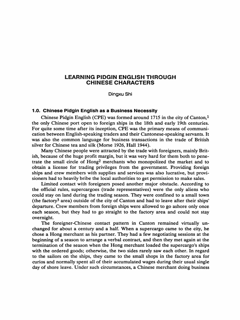 Shi Dingxu 1992 Learning Pidgin English Through Chinese Characters ...
