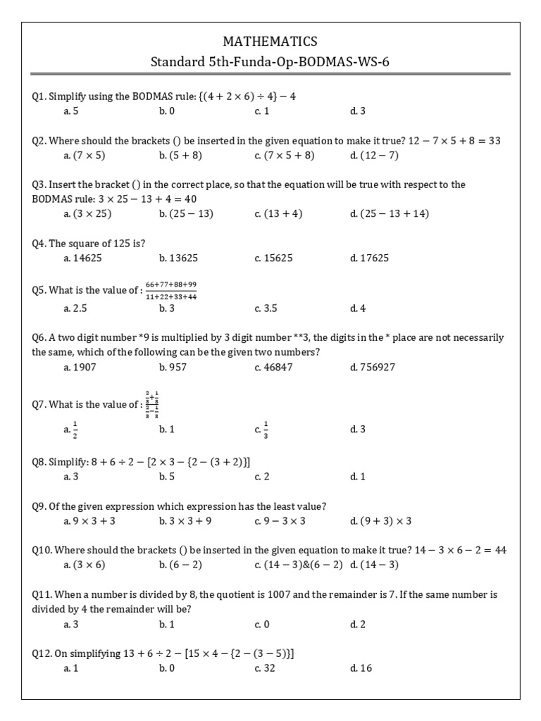 5th-BODMAS | PDF