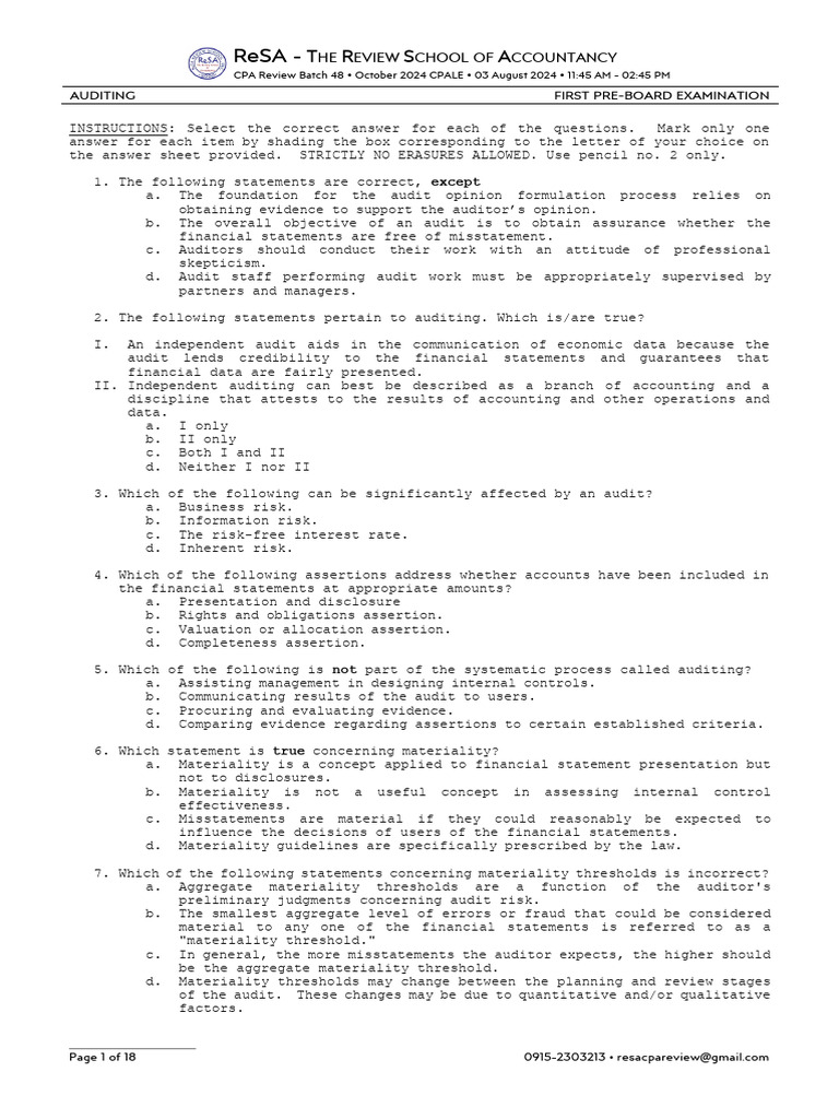 ReSA B48 AUD First PB Exam Questions, Answers & Solutions | PDF