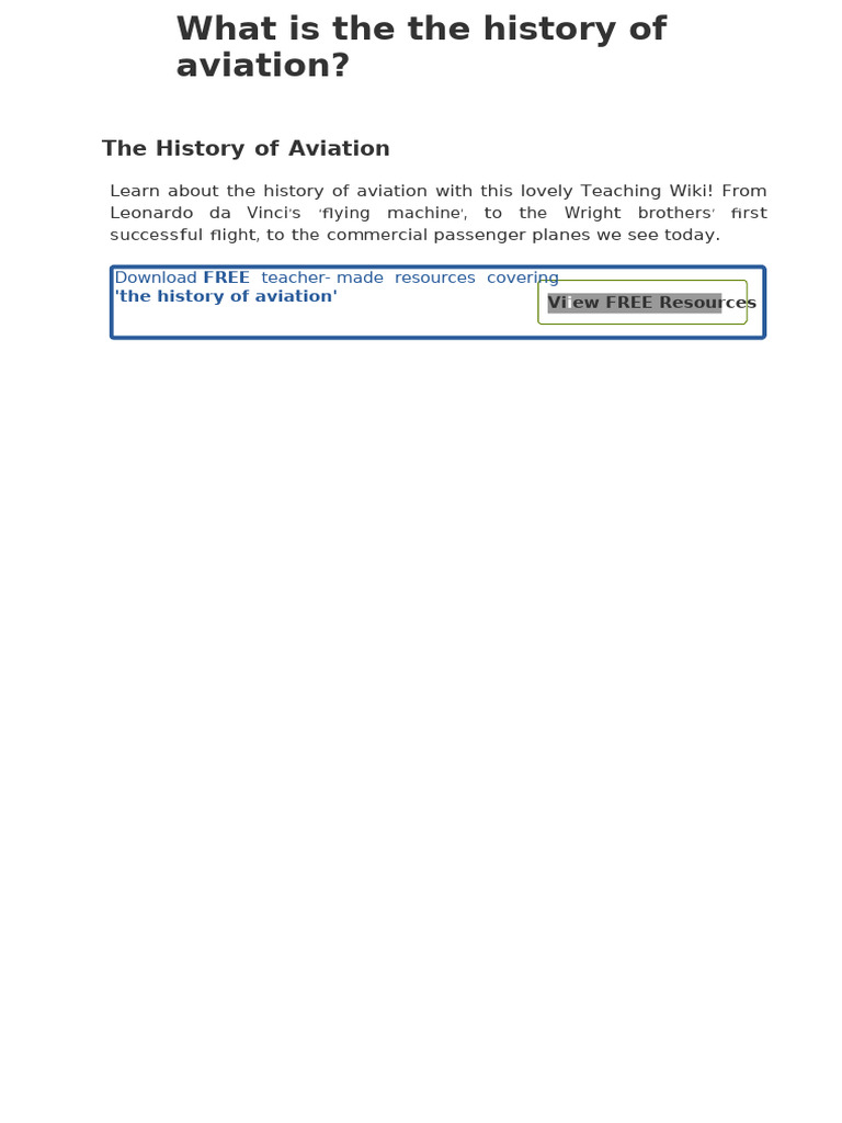 History of Aviation - History of Flight Timeline - Twinkl | PDF