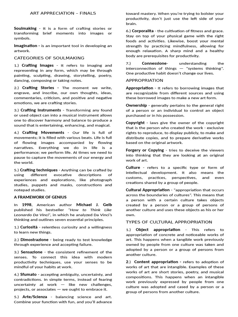 Art Appreciation Finals | PDF