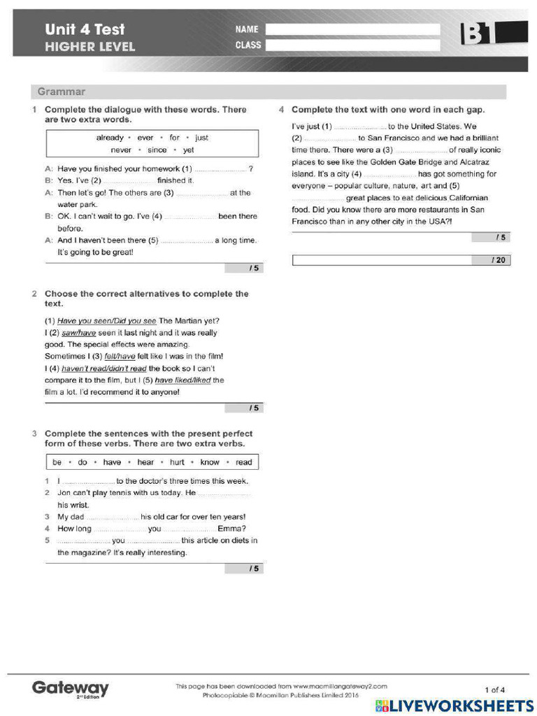 Gateway B1 - Test Unit 4 | PDF