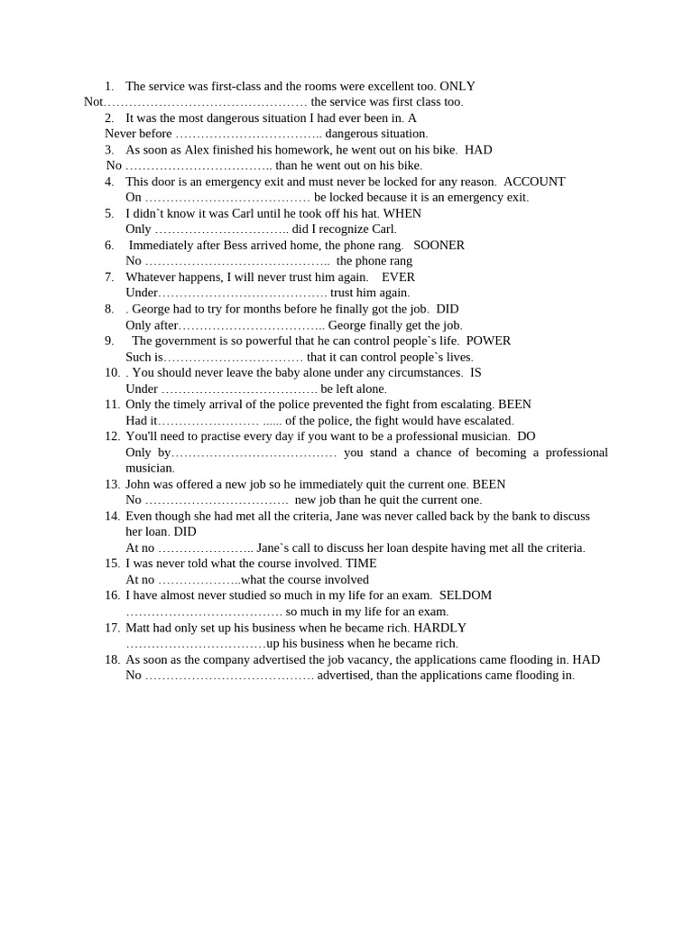 Negative Inversion Practice Exercises | PDF