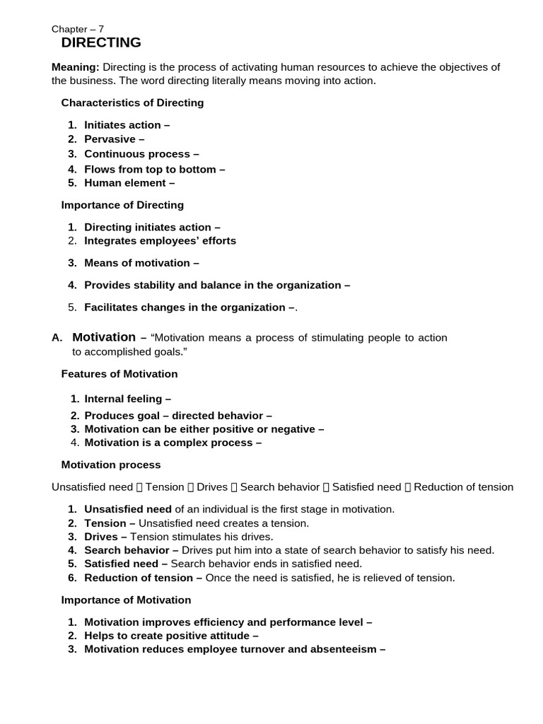 Chapter 7 - Directing NOTES 2024 | PDF