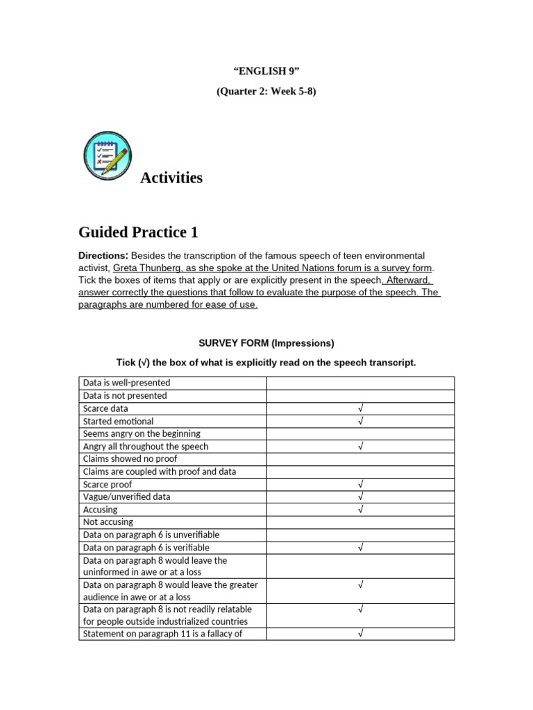 ENGLISH - Lesson 2 Guided Practice 1 (Quarter 2) | PDF