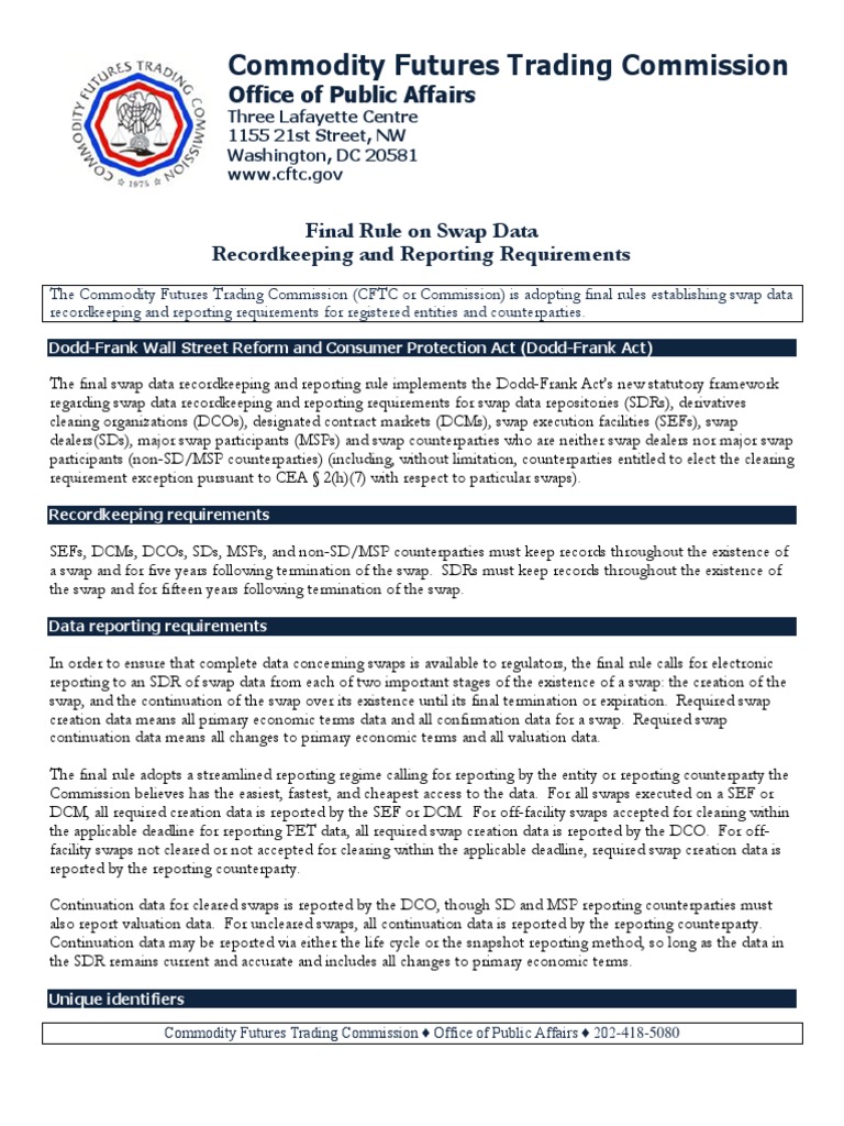 SDRR Factsheet Final | PDF | Commodity Futures Trading Commission ...