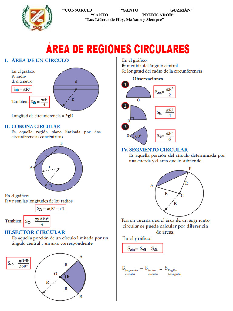 Áreas Circulares - Teoría 2do Sec | PDF