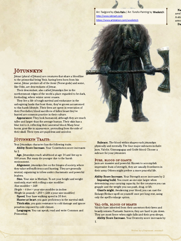 Jötunnkyn - DND Homebrew | PDF