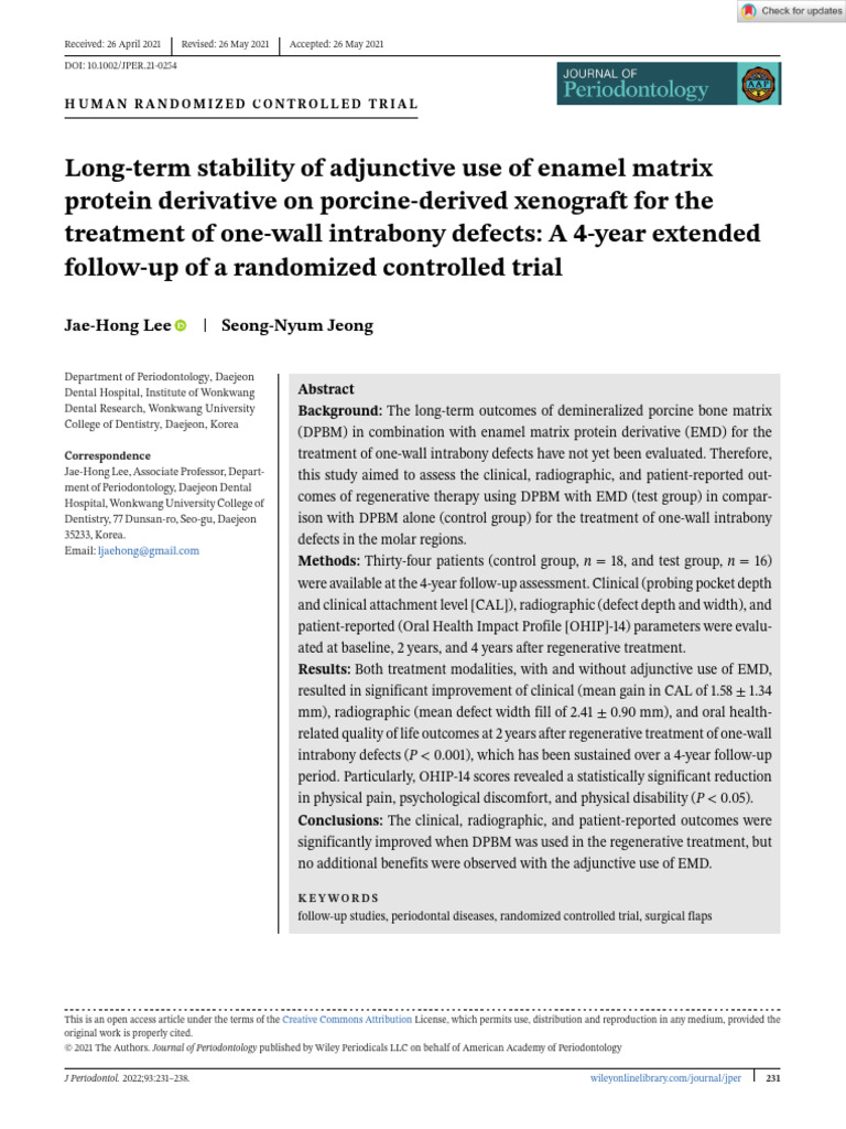 Journal of Periodontology - 2021 - Lee - Long Term Stability of ...