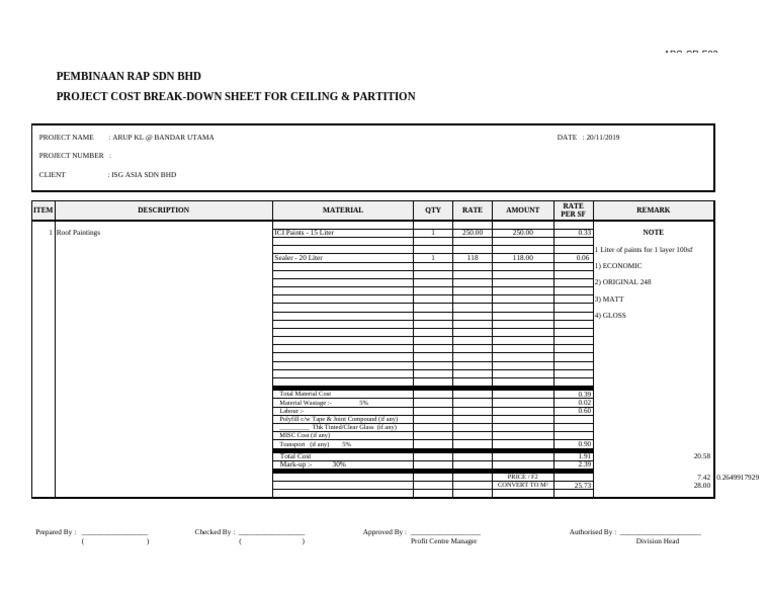 Costing Painting | PDF