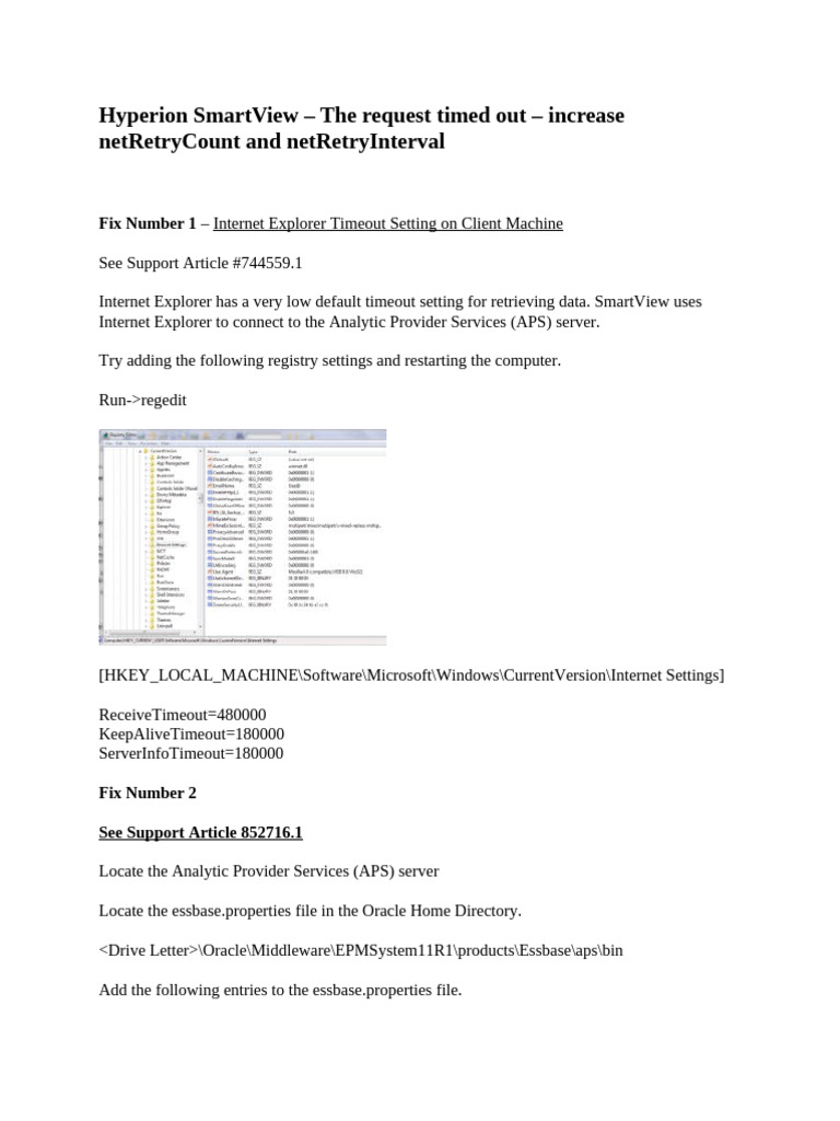 Hyperion SmartView - The Request Timed Out - Increase netRetryCount and ...