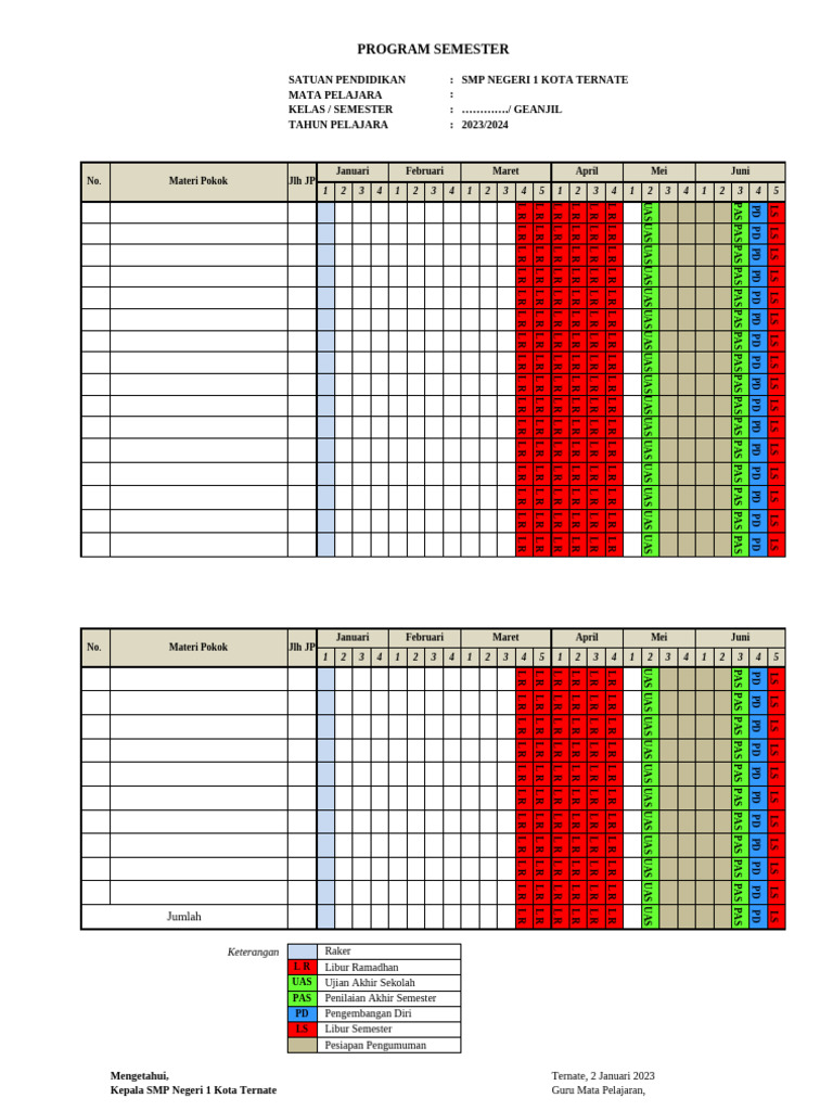 Contoh Format Penyusunan Program Semester | PDF