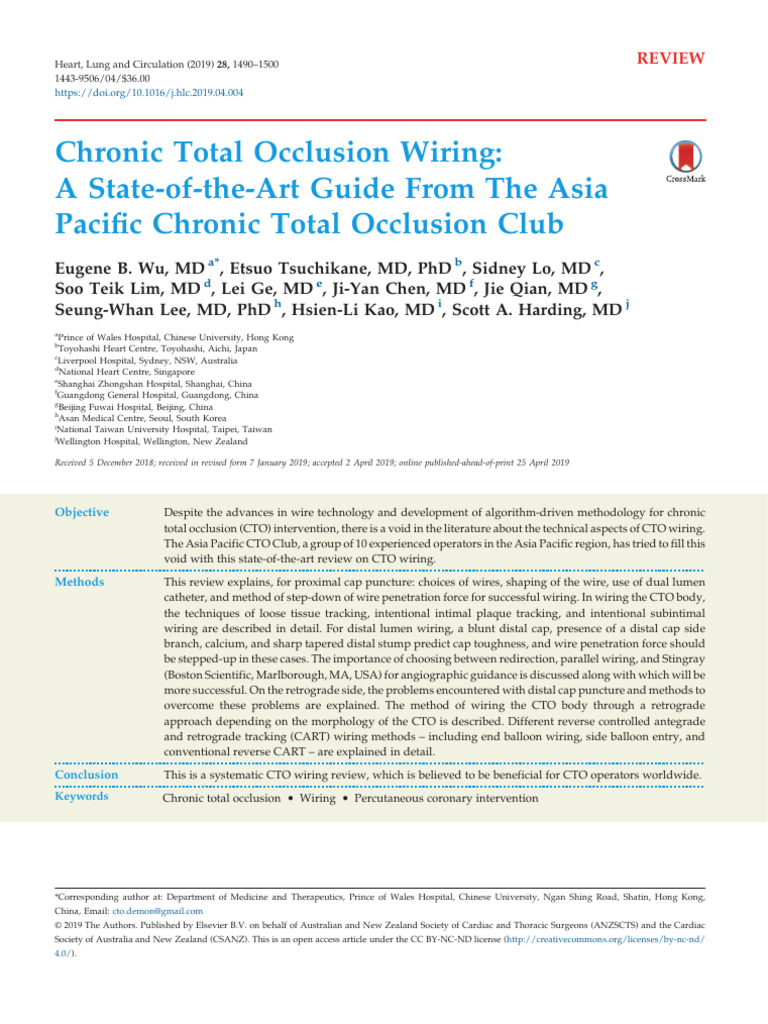 Chronic Total Occlusion Wiring A State of The Art | PDF