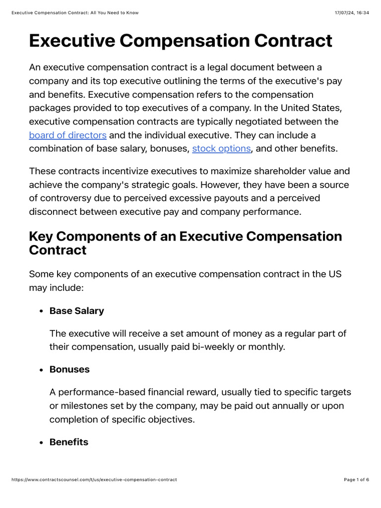 03 Executive Compensation Contract - All You Need To Know | PDF