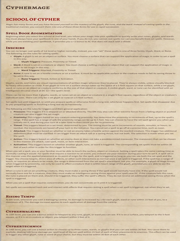 Cyphermage Wizard DND 5e Homebrew | PDF