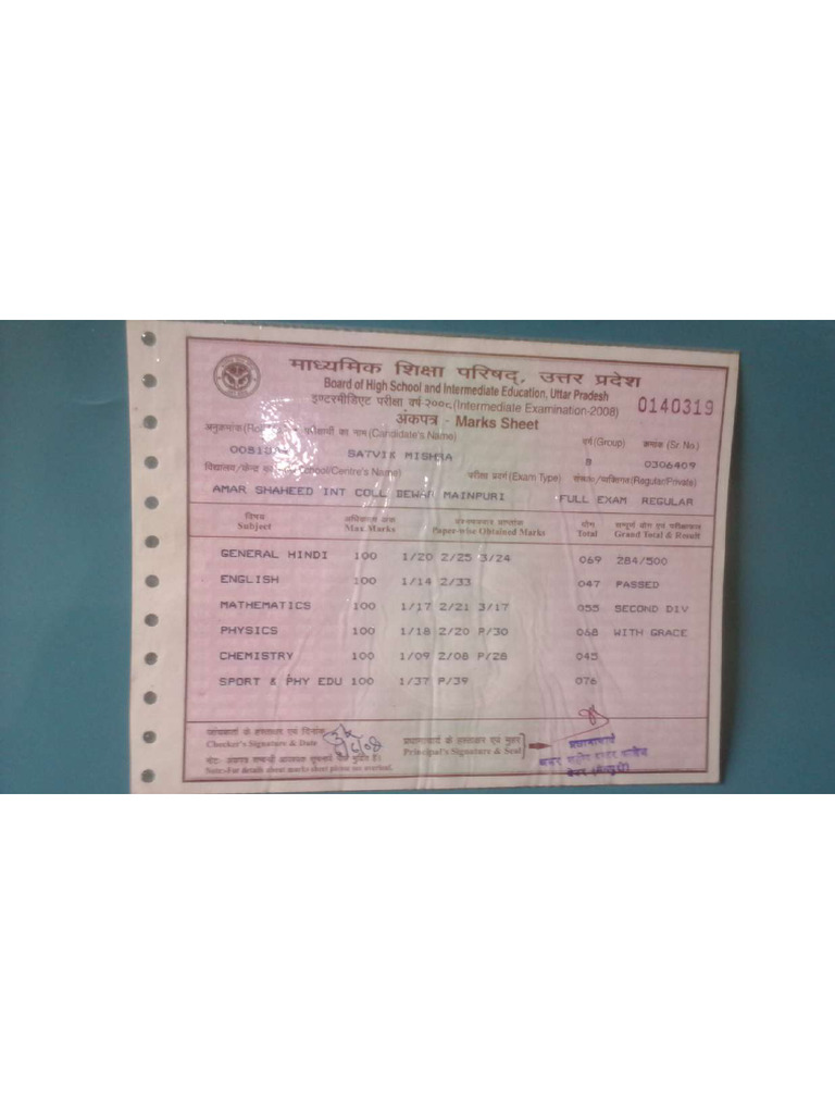 12th Board Marksheet | PDF