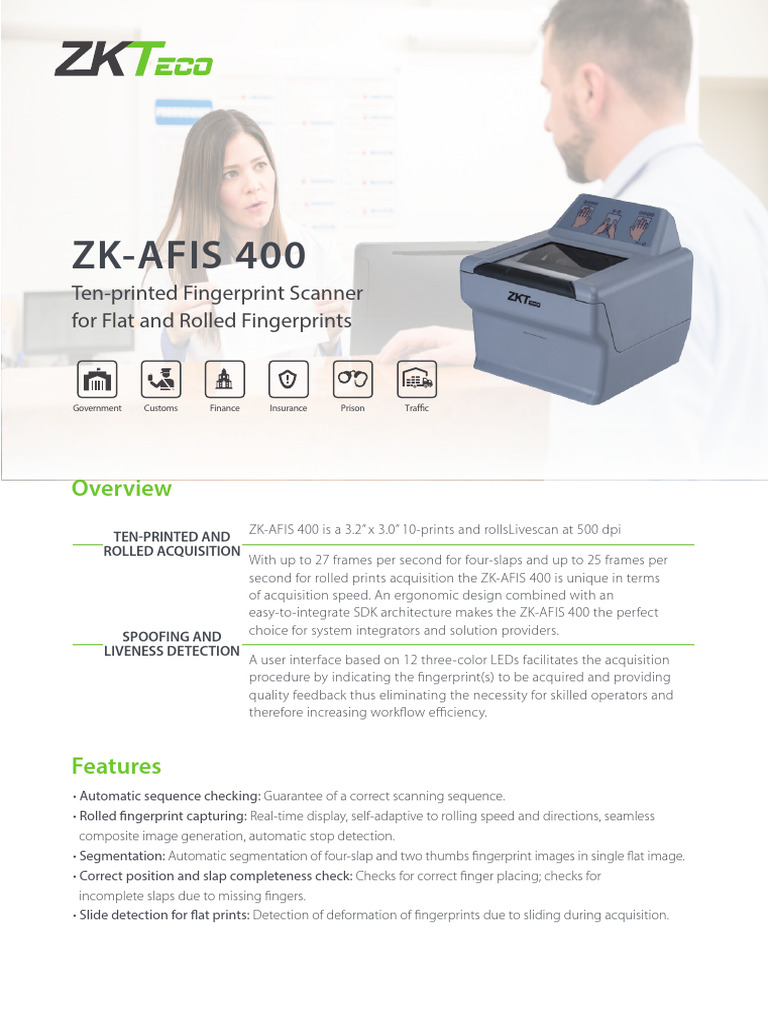 Zk-Afis 400 | PDF | Fingerprint | Image Scanner