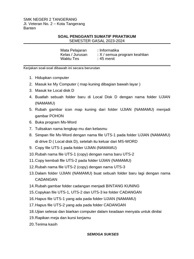 SOAL UTS informatika | PDF