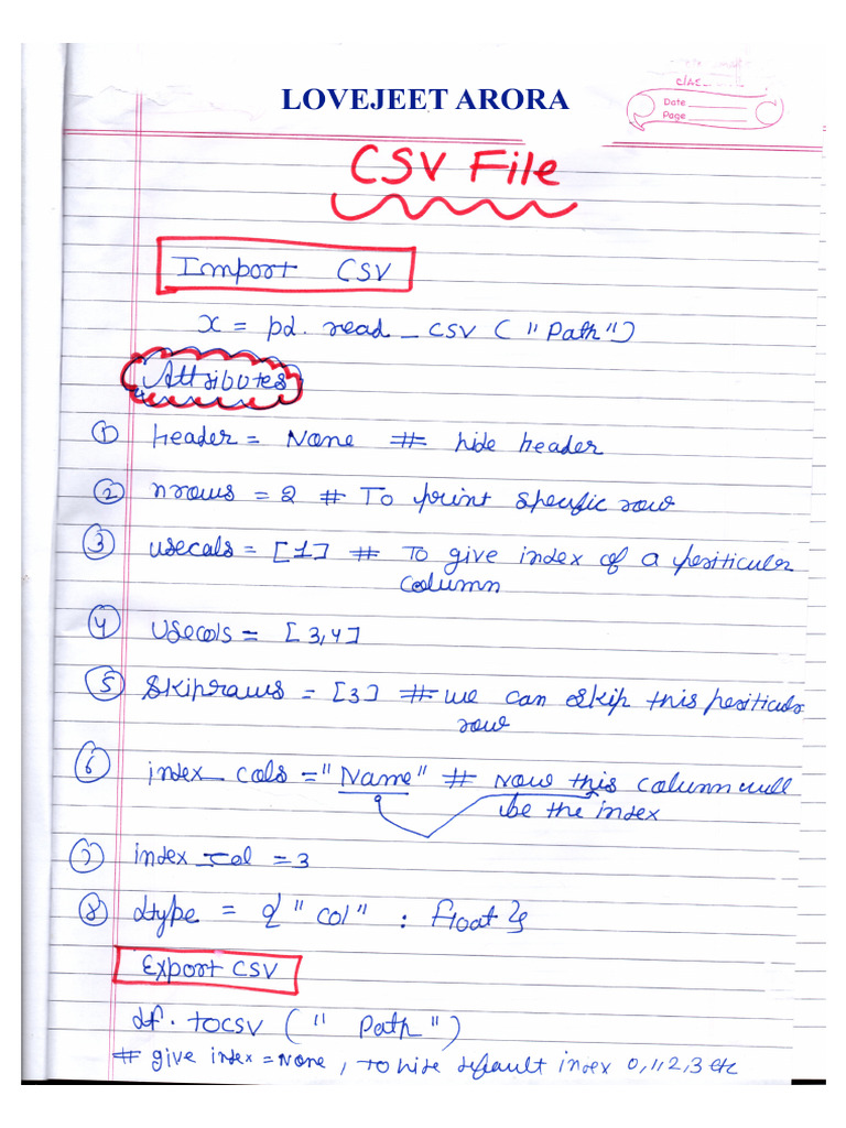 CSV - Handwritten Notes | PDF