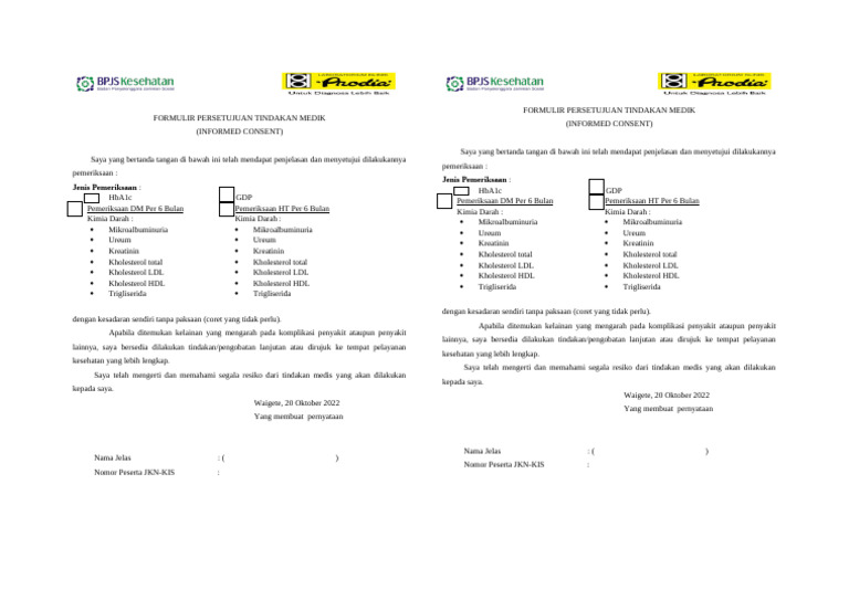 Prodia Formulir Persetujuan Tindakan Medik | PDF