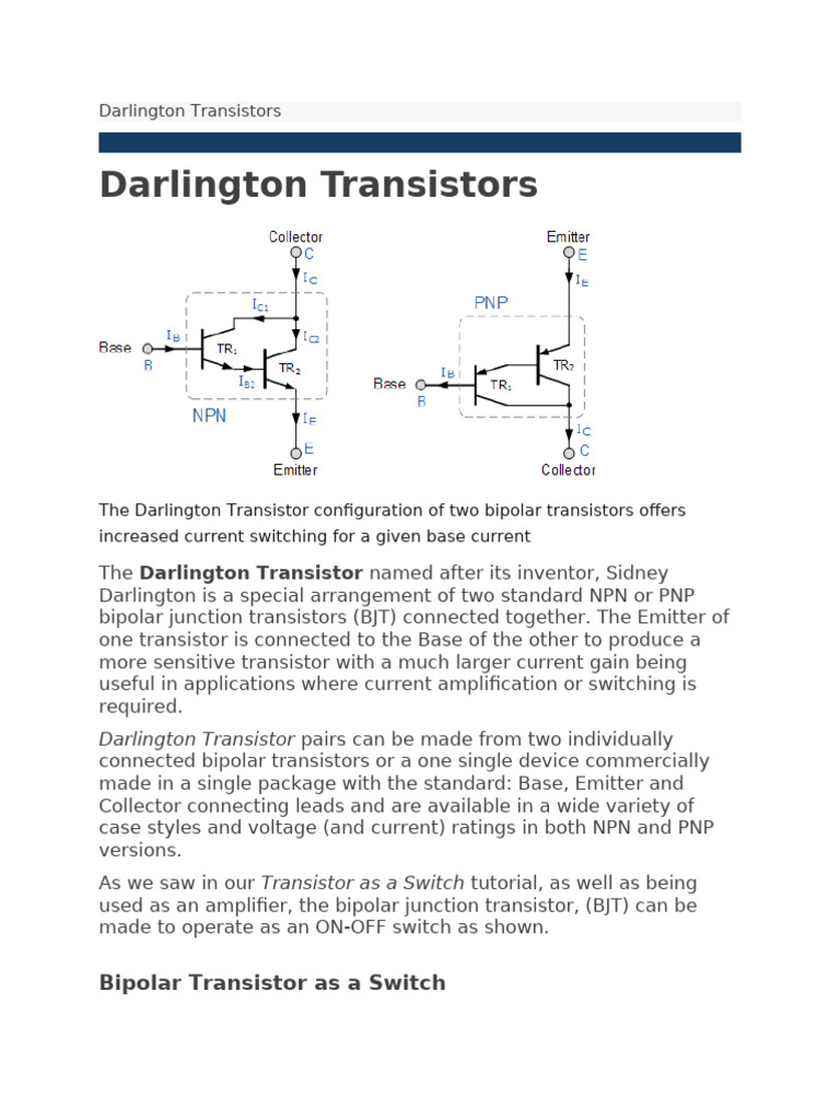 Darlington Transistors | PDF
