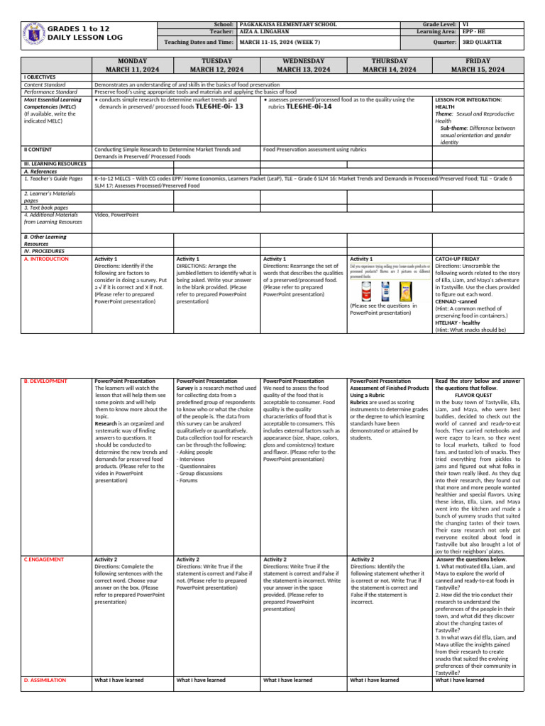 DLL - EPP-HE - 6 - Q3 - W7 - With Integration | PDF