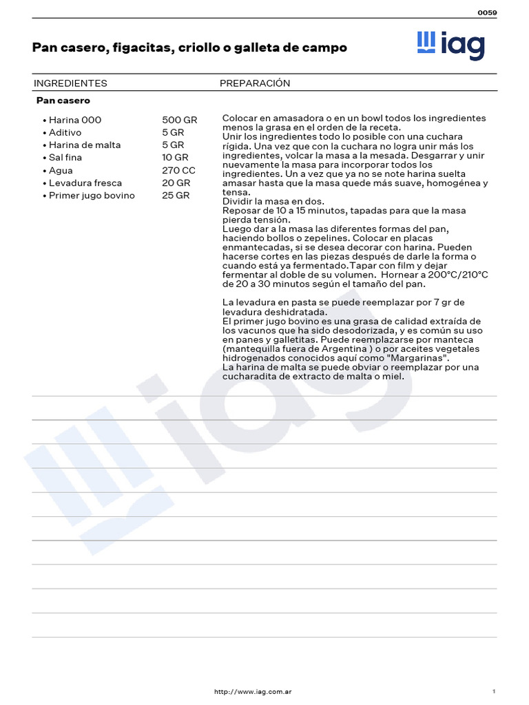 01 Pan Casero, Figacitas, Criollo o Galleta de Campo | PDF