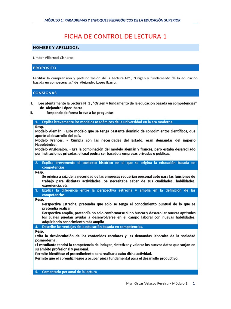 Ficha de Control de Lectura 1 | PDF