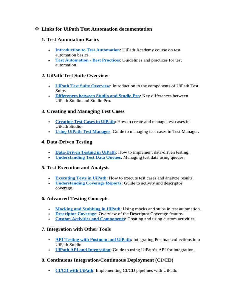Links For UiPath Test Automation Documentation | PDF