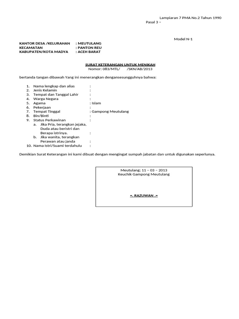 Surat Adm Nikah | PDF