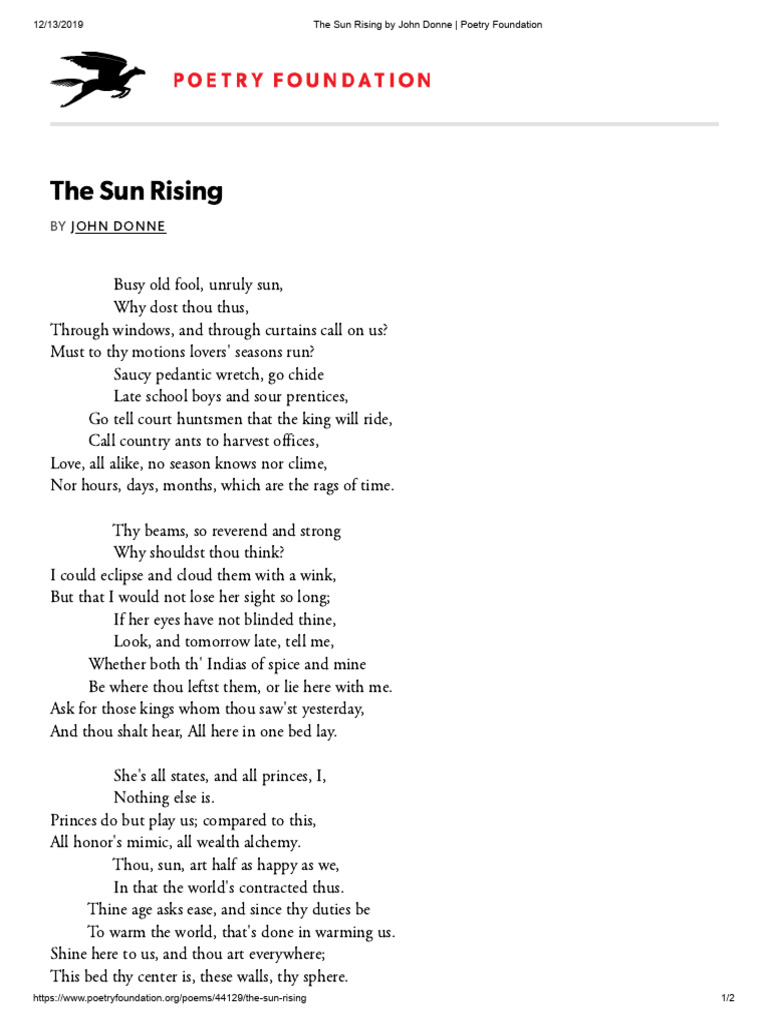 John Donne's "The Sun Rising" Poem | PDF