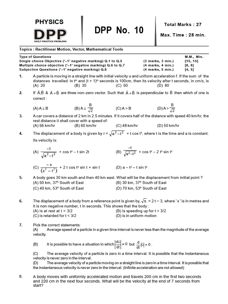 DPP No. 10: Physics | PDF