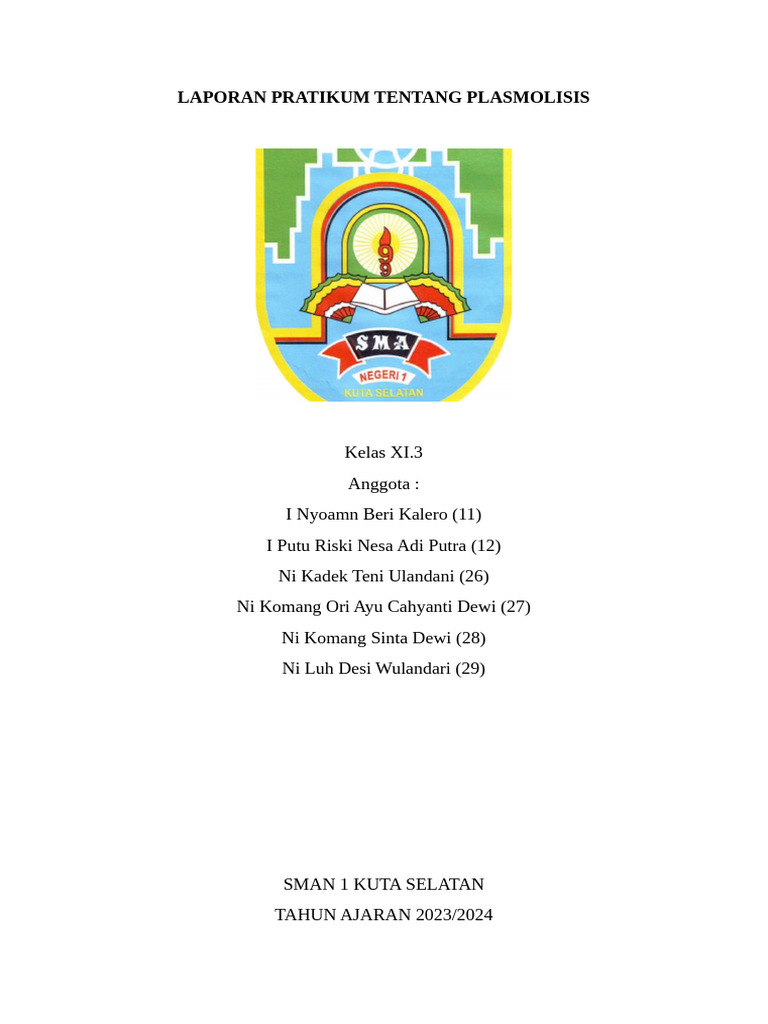 Laporan Pratikum Tentang Plasmolisis | PDF