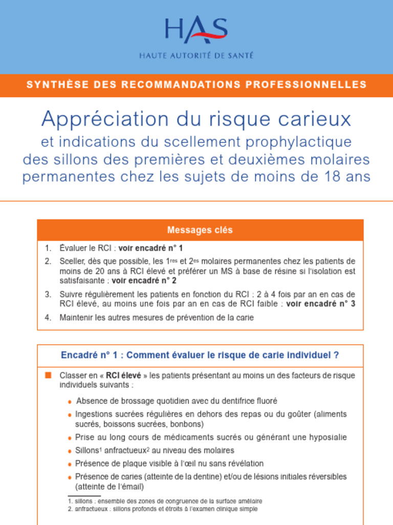 Risque Carieux Synthese Recos | PDF