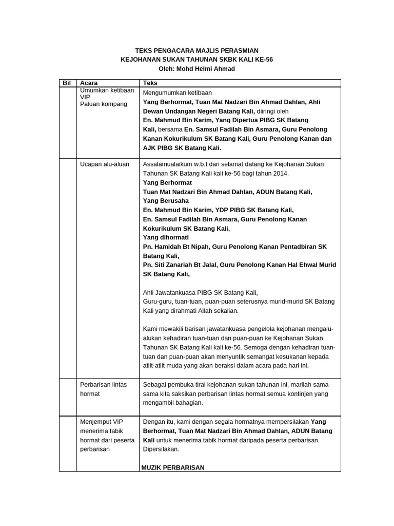 Contoh TEKS PENGACARA MAJLIS PERASMIAN | PDF