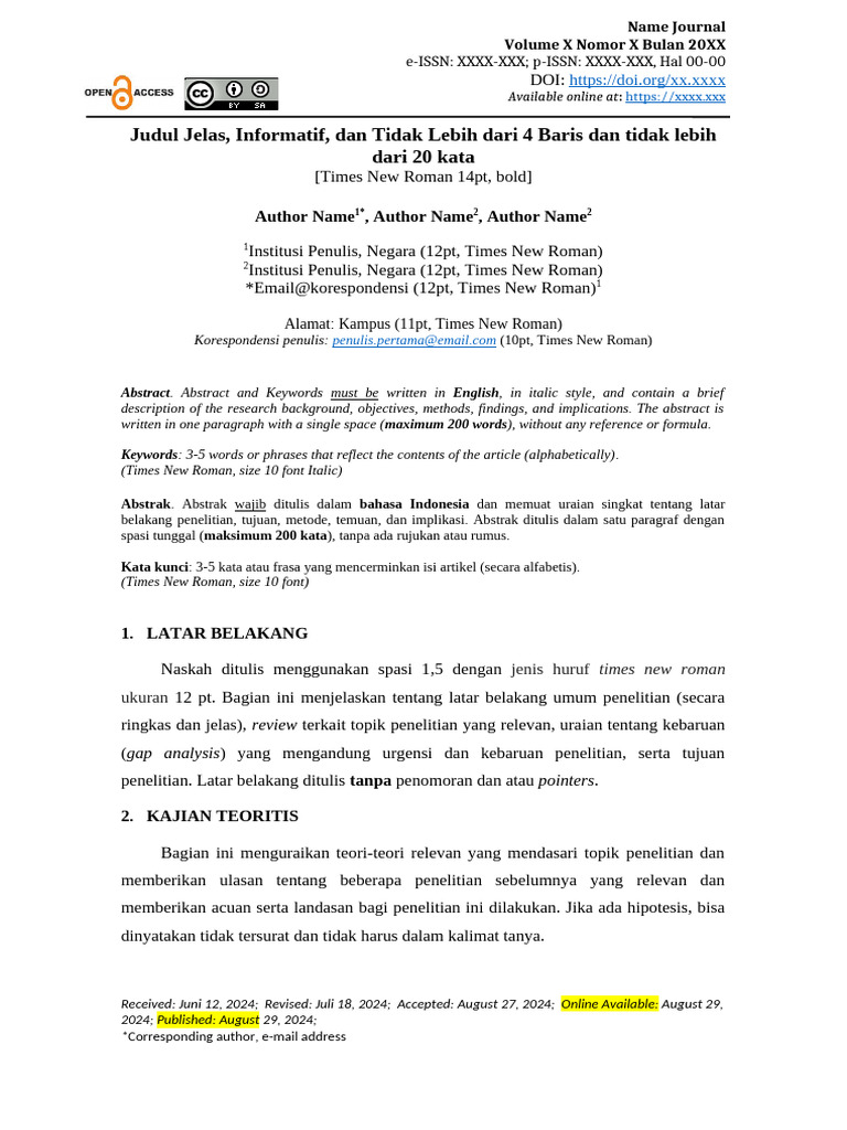 Template Artikel Ilmiah Penelitian Versi Update 2024 | PDF Template Artikel Ilmiah Penelitian Versi Update 2024 | PDF