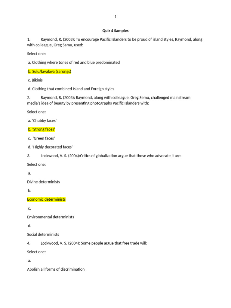 UU204 Unit 4 Quiz Sample | PDF | Oceania | Ecological Resilience
