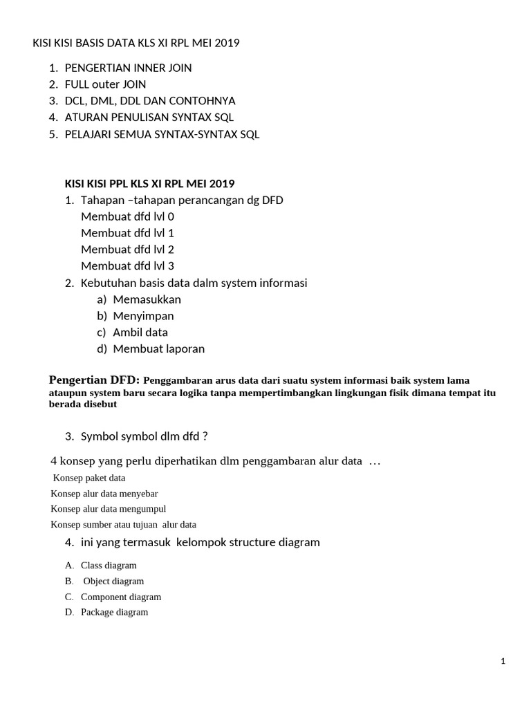 KISI KISI BASIS DATA DAN PPL | PDF
