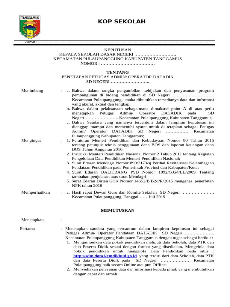 Contoh SK OPS (Pendataan Sekolah) | PDF